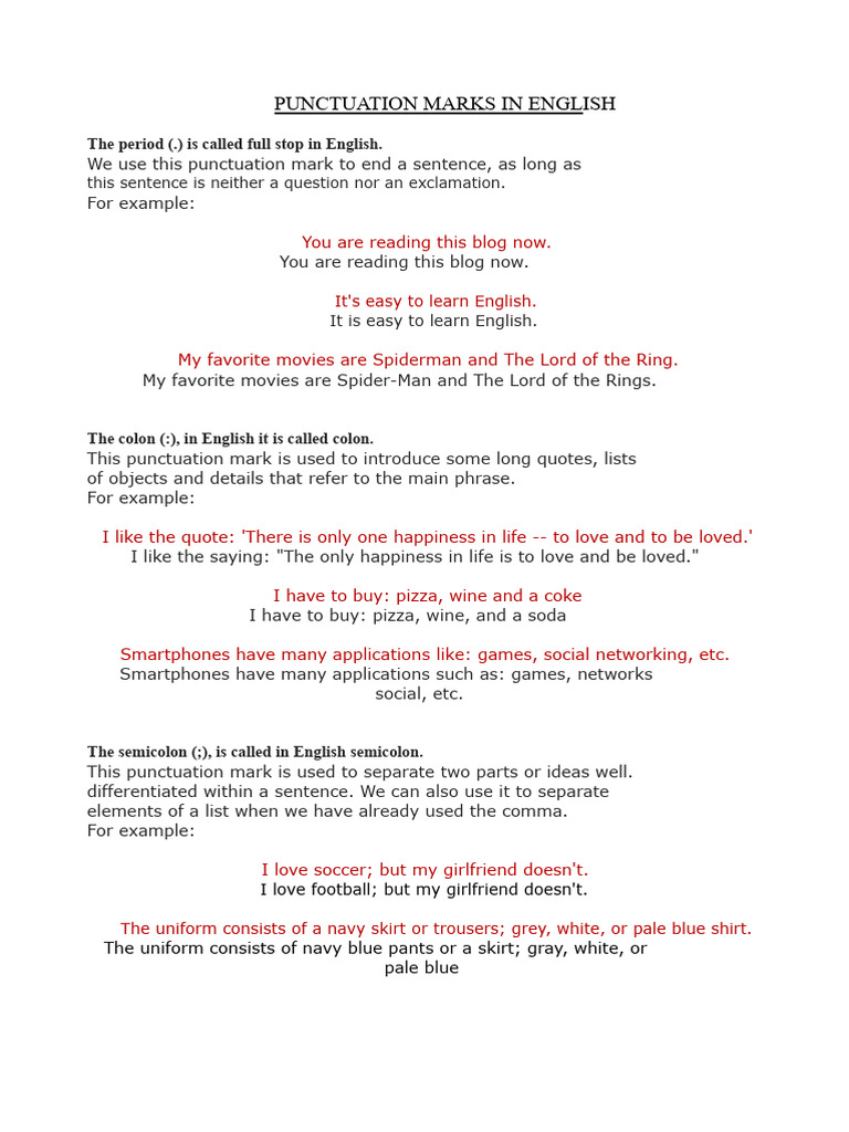 Overview of English Punctuation Marks | PDF | Punctuation | Language ...
