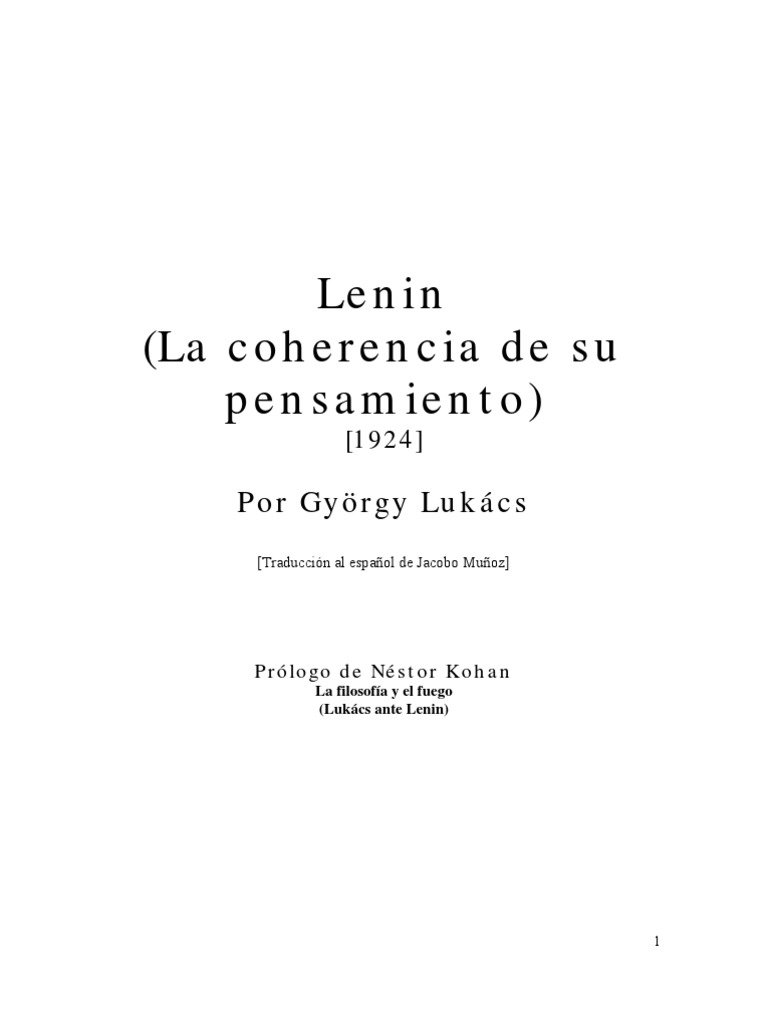 Lenin (La coherencia de su pensamiento) György Lukács | PDF | marxismo ...