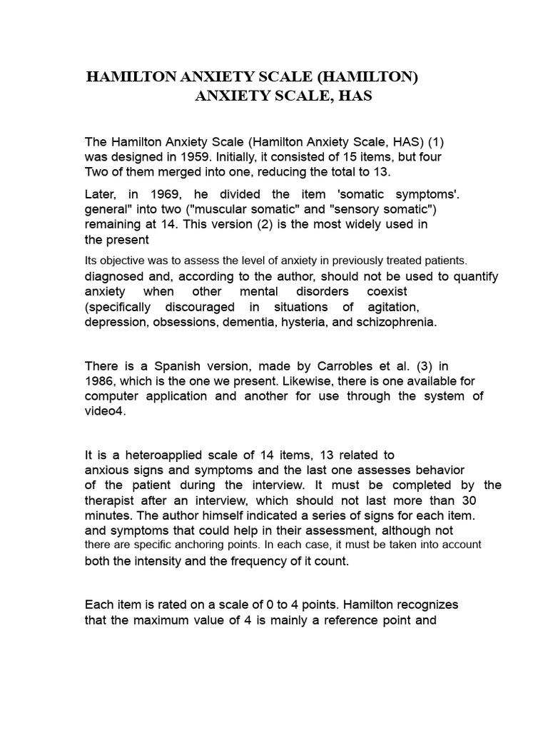 Hamilton Anxiety Scale Manual | PDF | Anxiety | Mental Disorder