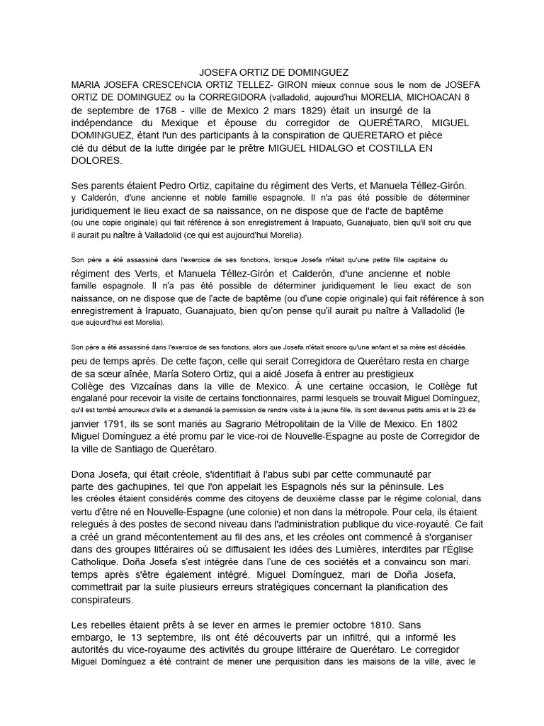 Josefa Ortiz de Domínguez, Mère de la Patrie | PDF