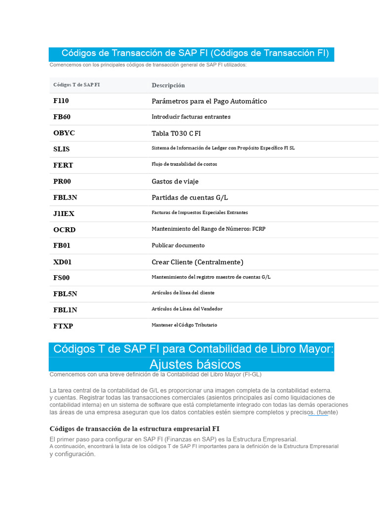 Códigos de Transacción SAP FI | PDF | Contabilidad | Cheque