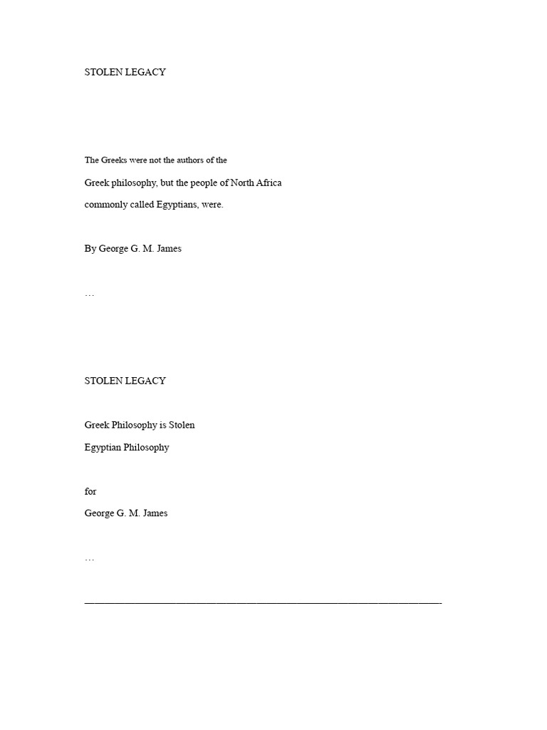 Stolen Legacy: Egyptian Roots of Philosophy | PDF | Ancient Greek ...