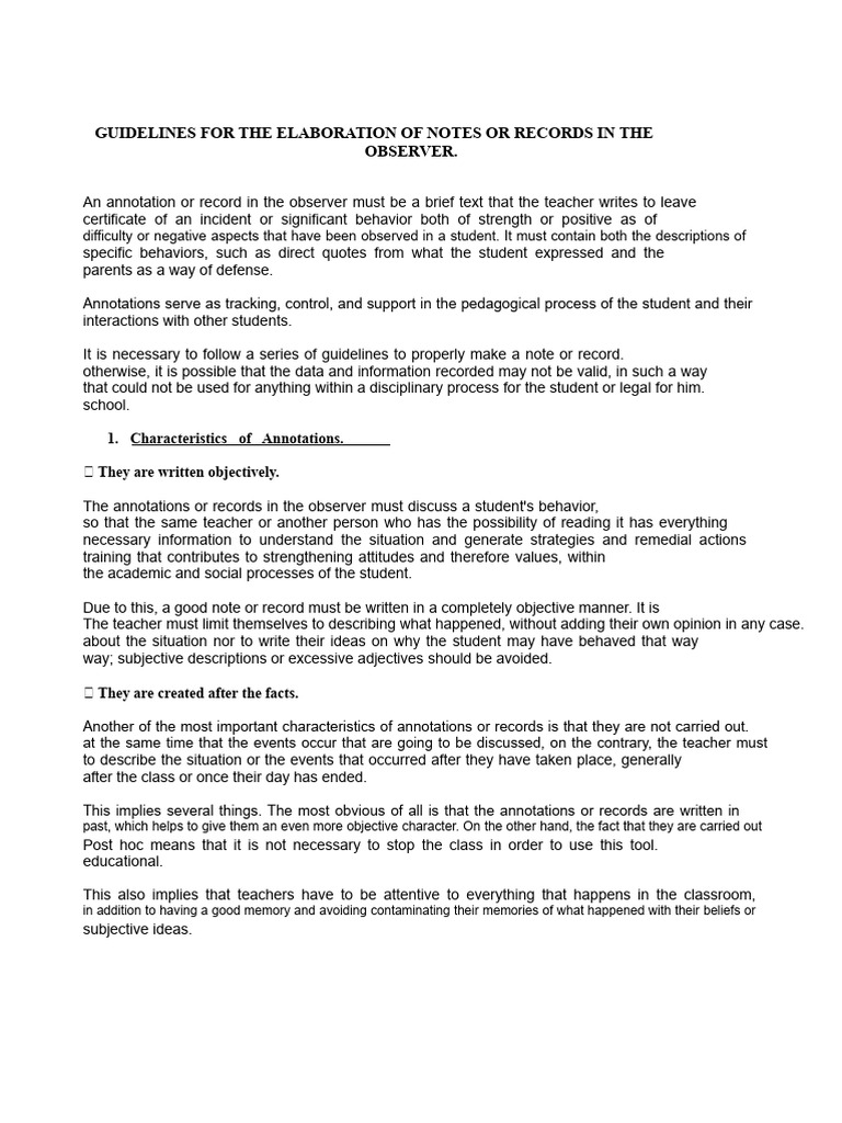 Guidelines Observer Annotations | PDF | Teachers