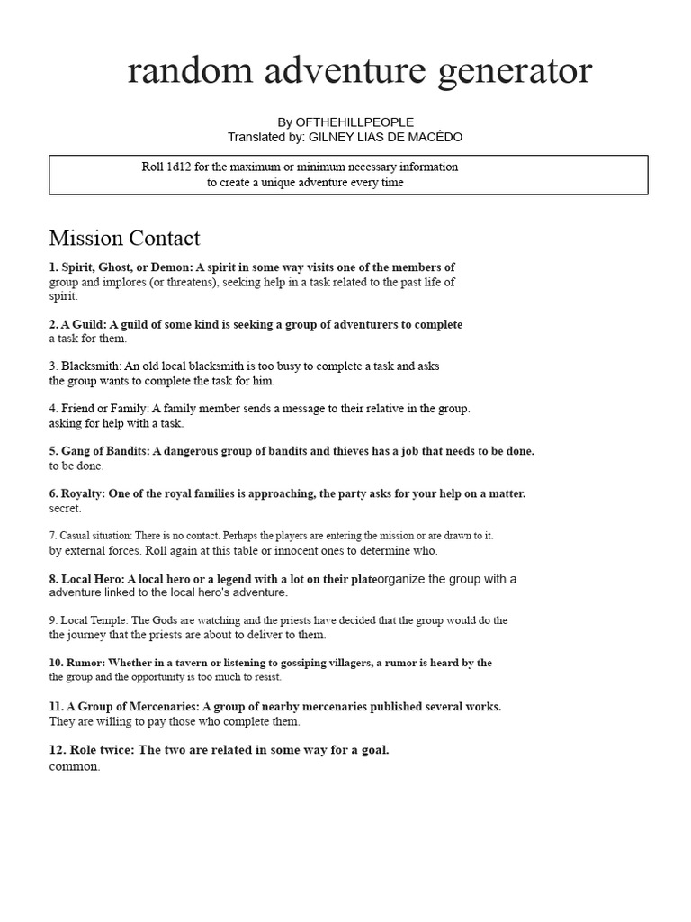 Unique Adventure Generator Guide | PDF