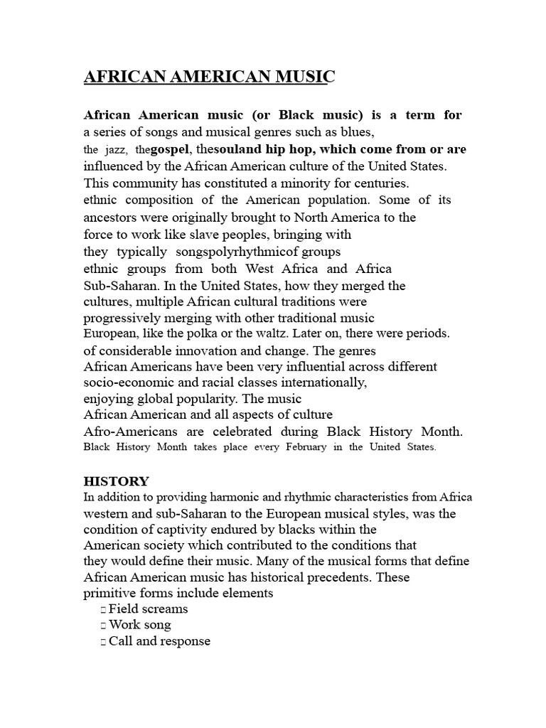 HISTORY of AFRO-AMERICAN MUSIC | PDF | African American Music | Funk
