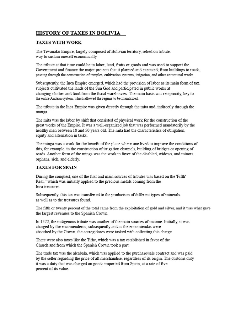 Taxation History in Bolivia: From Empires to Independence | PDF | Taxes ...