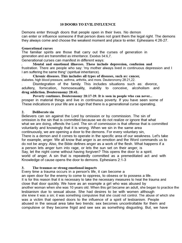 10 Doors to Demonic Influence | PDF | Anger | Demons