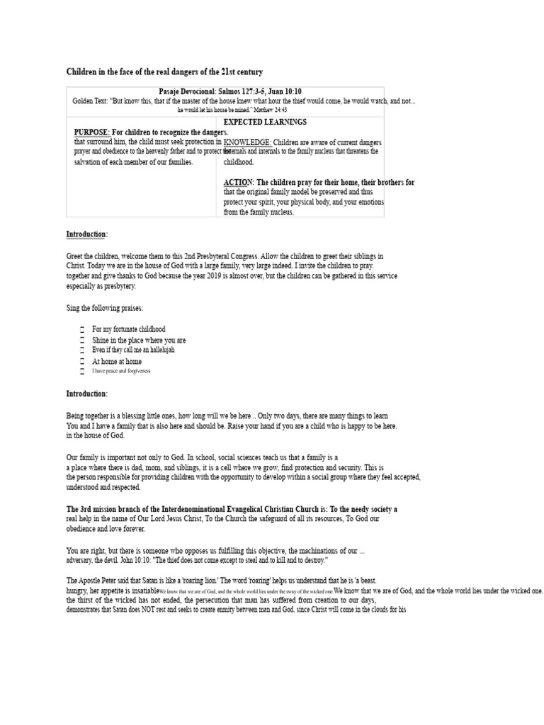 Children's Congress Topics PDF | PDF | Jesus | Satan