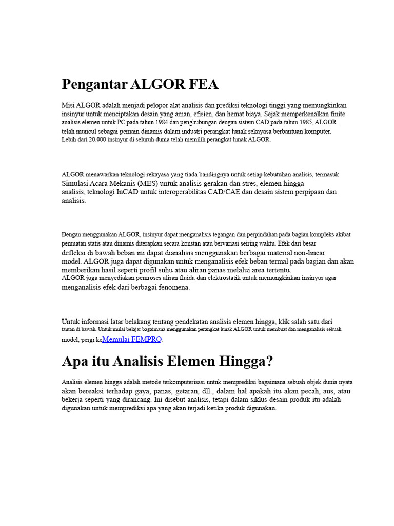 Panduan Lengkap ALGOR FEA untuk Insinyur | PDF