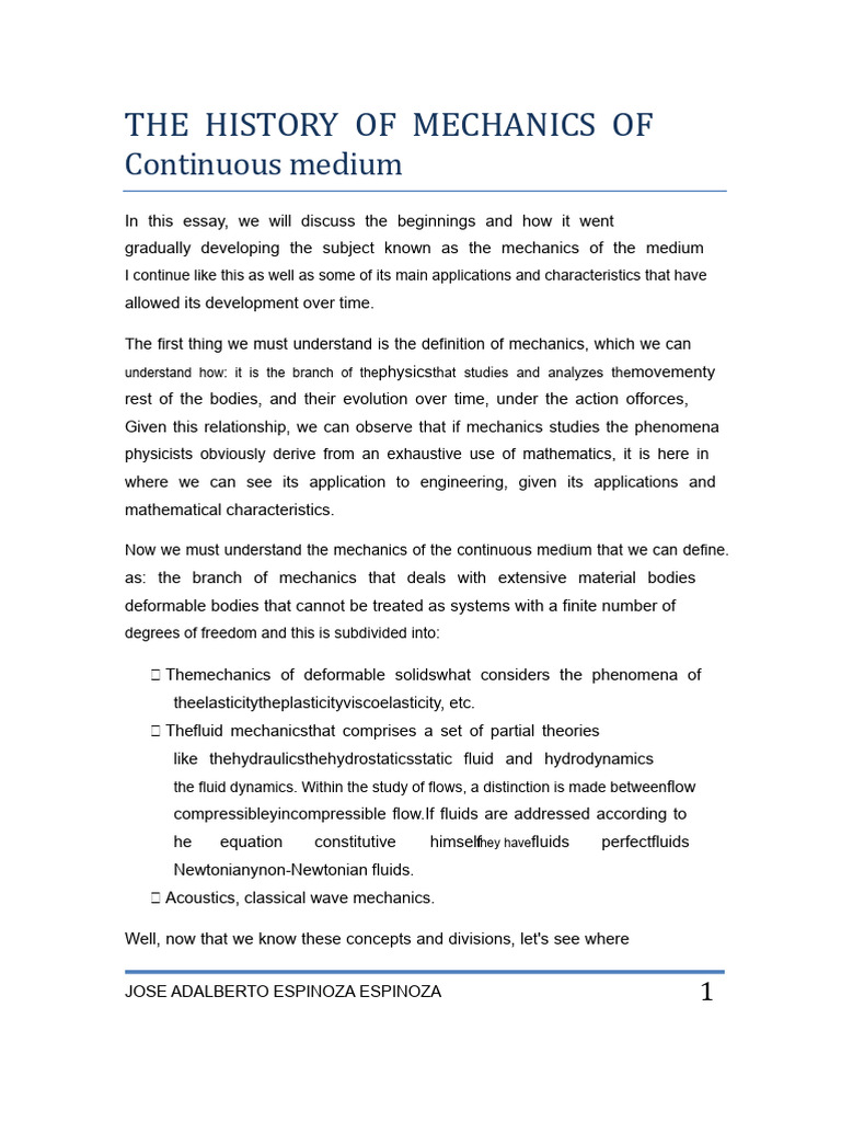 The History of Continuum Mechanics | PDF | Fluid Mechanics | Mechanics
