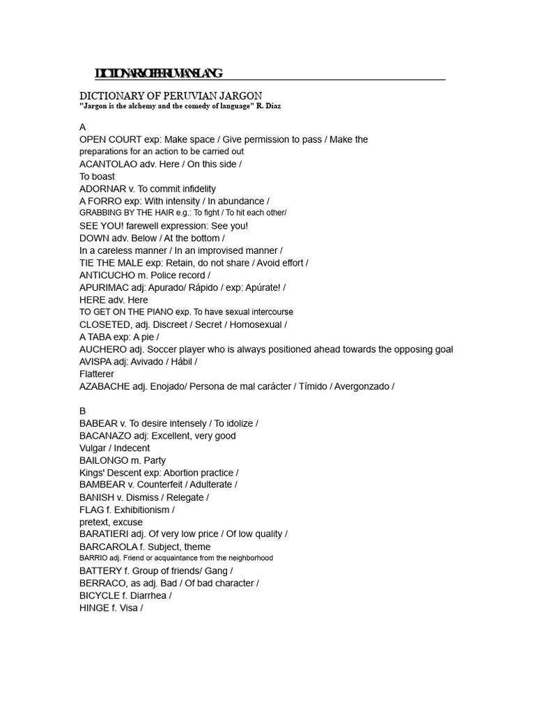 Dictionary of Peruvian slang | PDF