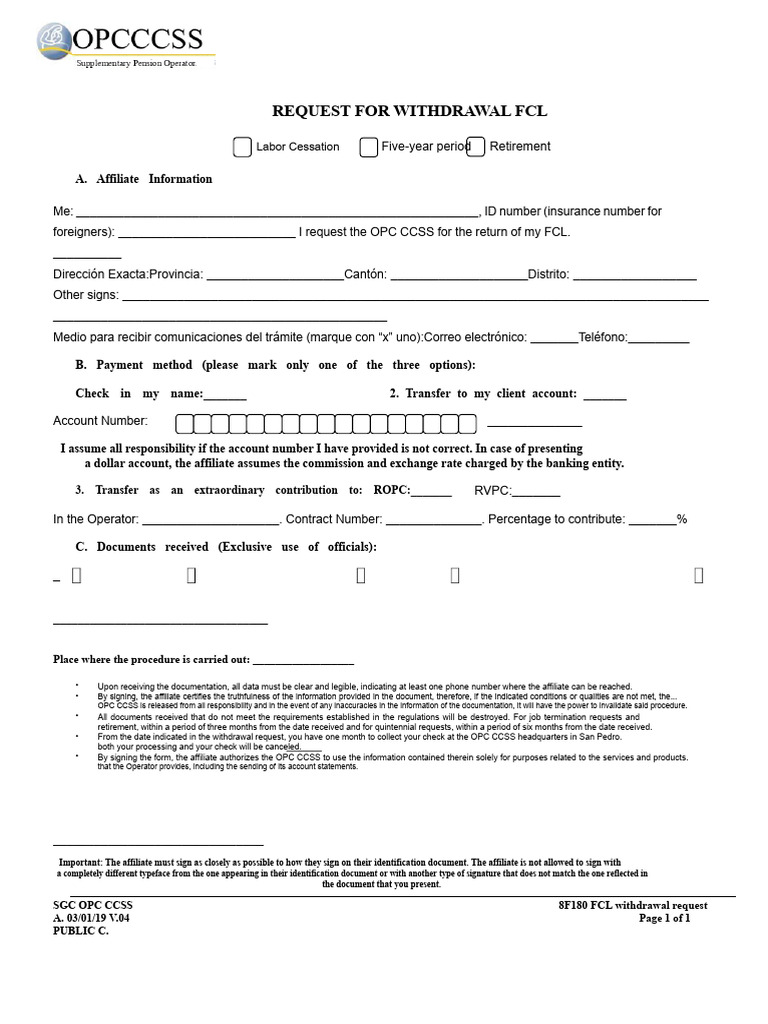 FCL Withdrawal Request Form Guide | PDF | Business