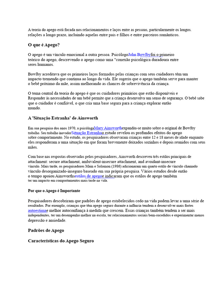 Teoria do Apego | PDF | Teoria do Apego | Saúde mental