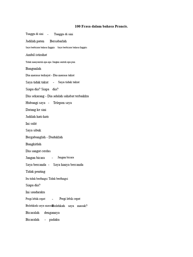 100 Frasa Umum dalam Bahasa Prancis | PDF
