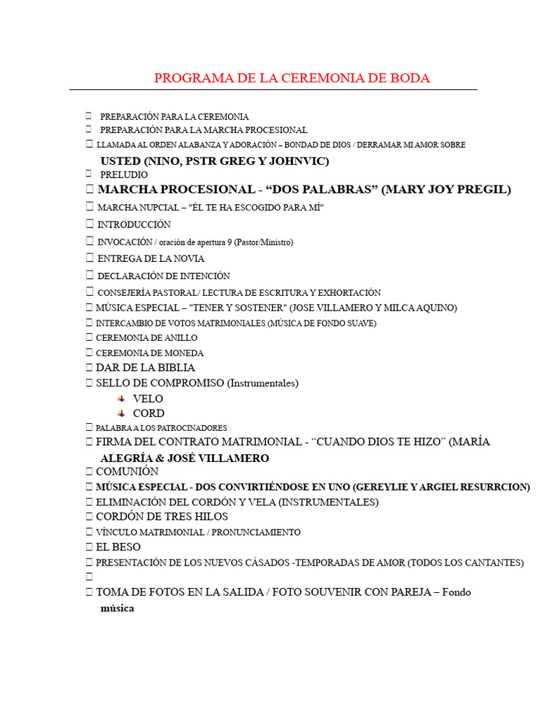 Programa de Ceremonia de Boda Completo | PDF