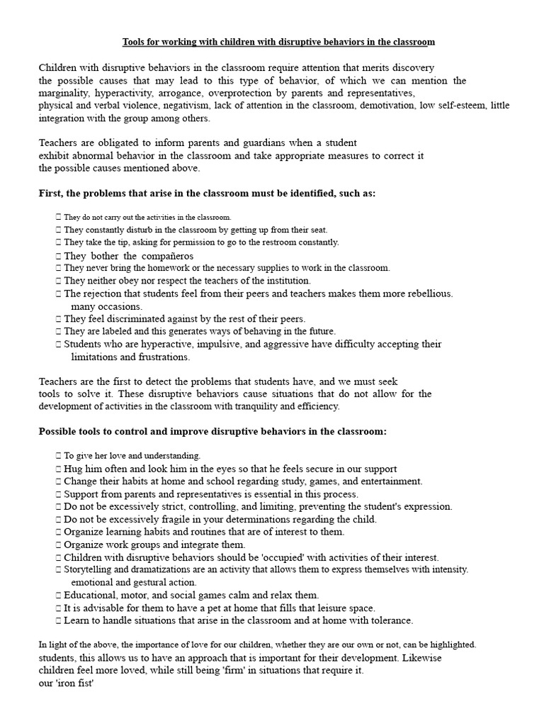 Tools For Working With Children With Disruptive Behaviors in The ...