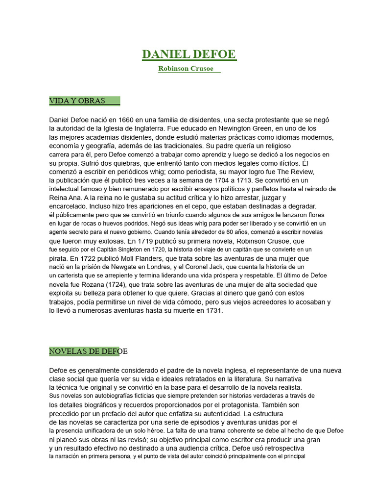 DANIEL DEFOE | PDF | Daniel Defoe | Novelas