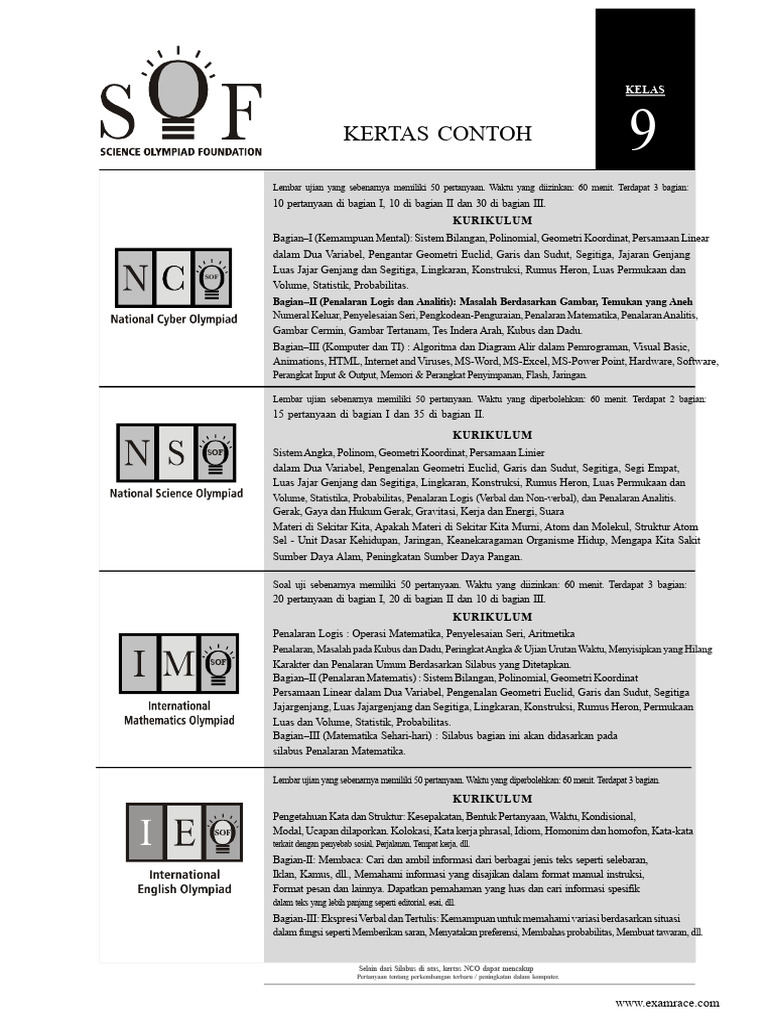 SOF Sample Paper Kelas 9 | PDF