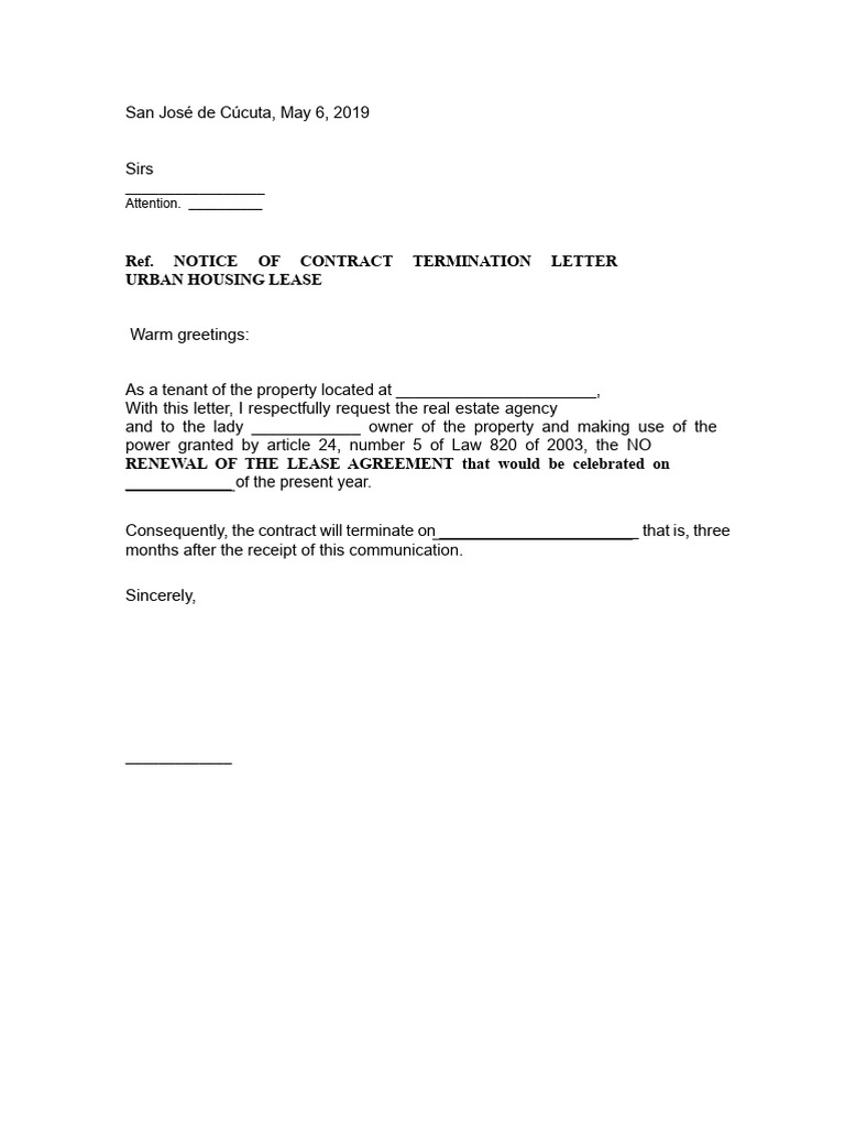 Notice of Termination of Urban Housing Contract | PDF