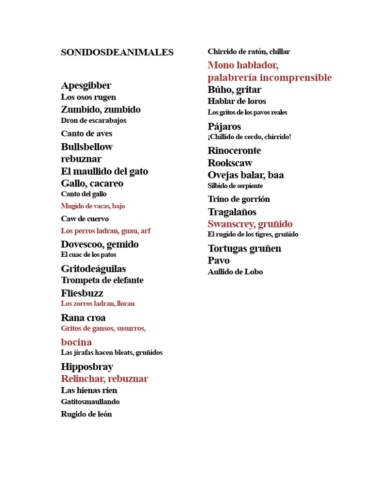 Sonidos de Animales | PDF