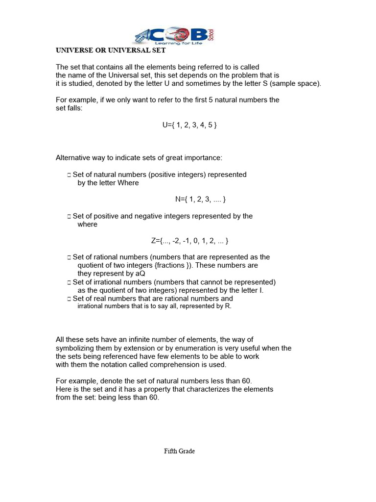 Identification of The Universal Set and Complementary Set | PDF | Set ...