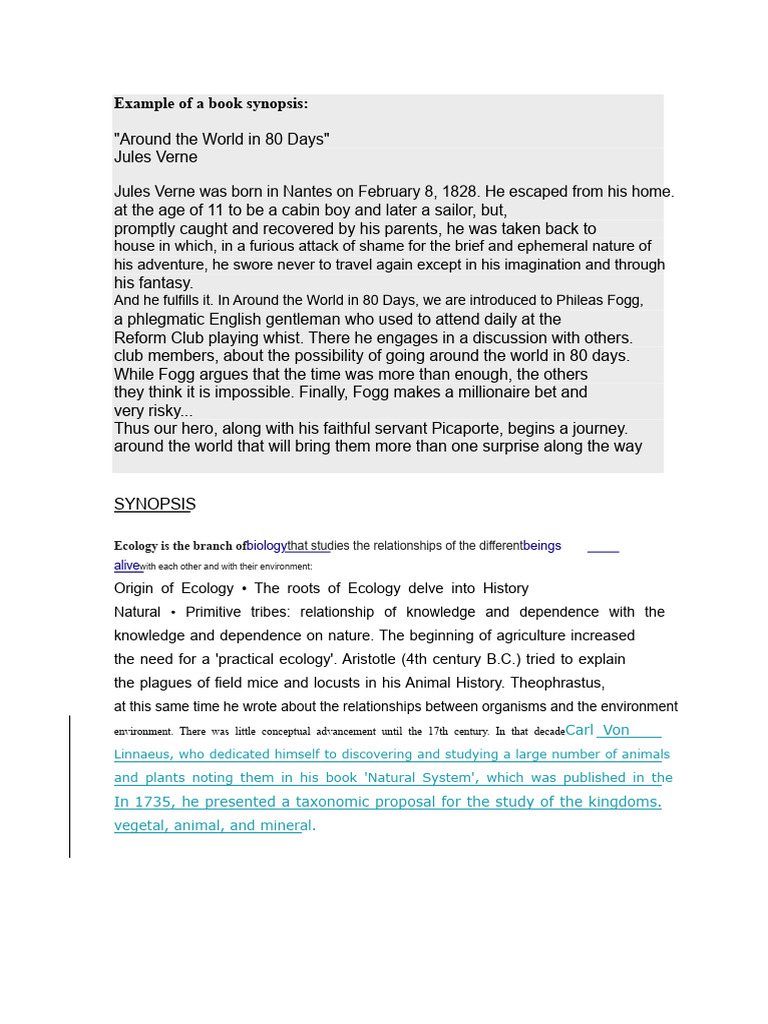 Example of A Book Synopsis | PDF | Around The World In Eighty Days ...