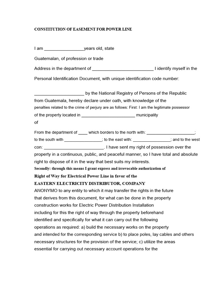 Power Line Easement Agreement Template | PDF | Easement | Civil Law ...