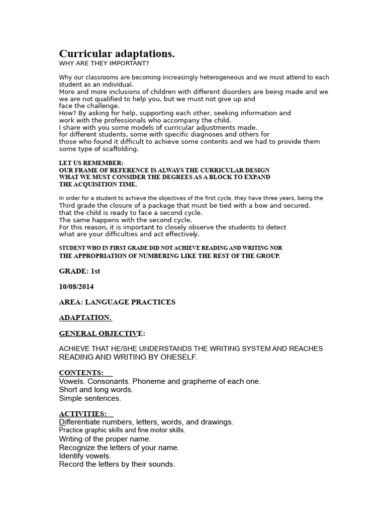 CURRICULAR ADAPTATIONS MATHEMATICS. LANGUAGE | PDF | Word | Syllable