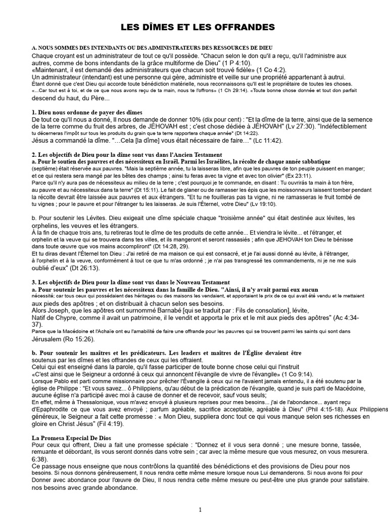 Dîmes et Offrandes : Rôle et Importance | PDF | Dîme | Dieu