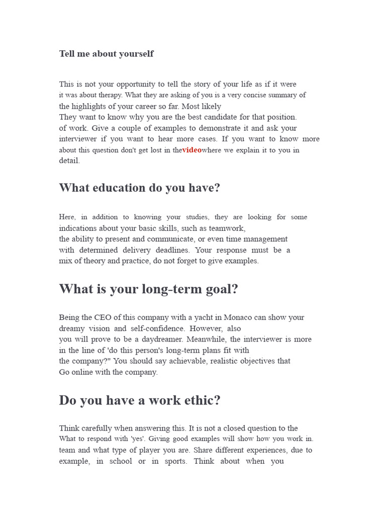 Essential Job Interview Questions Guide | PDF | Job Interview | Goal