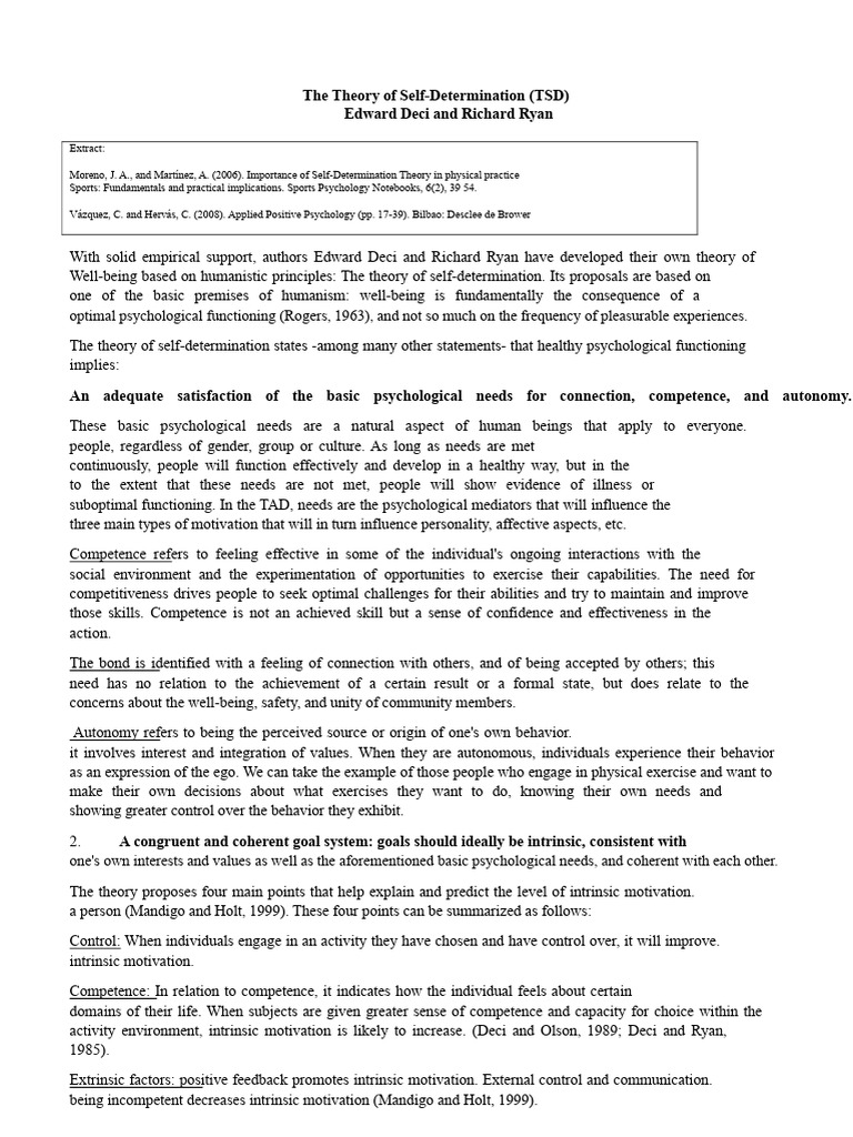 Self-Determination Theory - Deci and Ryan - Summary | PDF ...