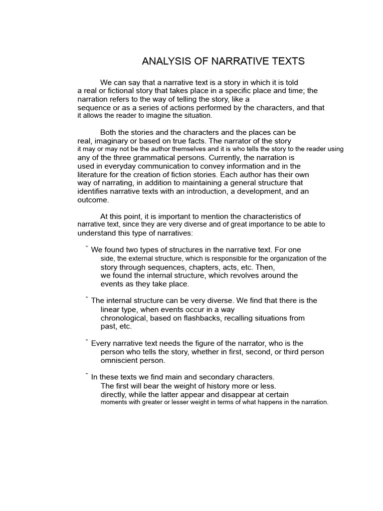 Understanding Narrative Texts Analysis | PDF