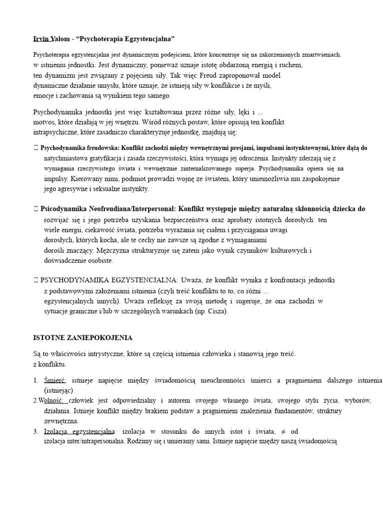 Irvin Yalom, Psychoterapia Egzystencjalna | PDF