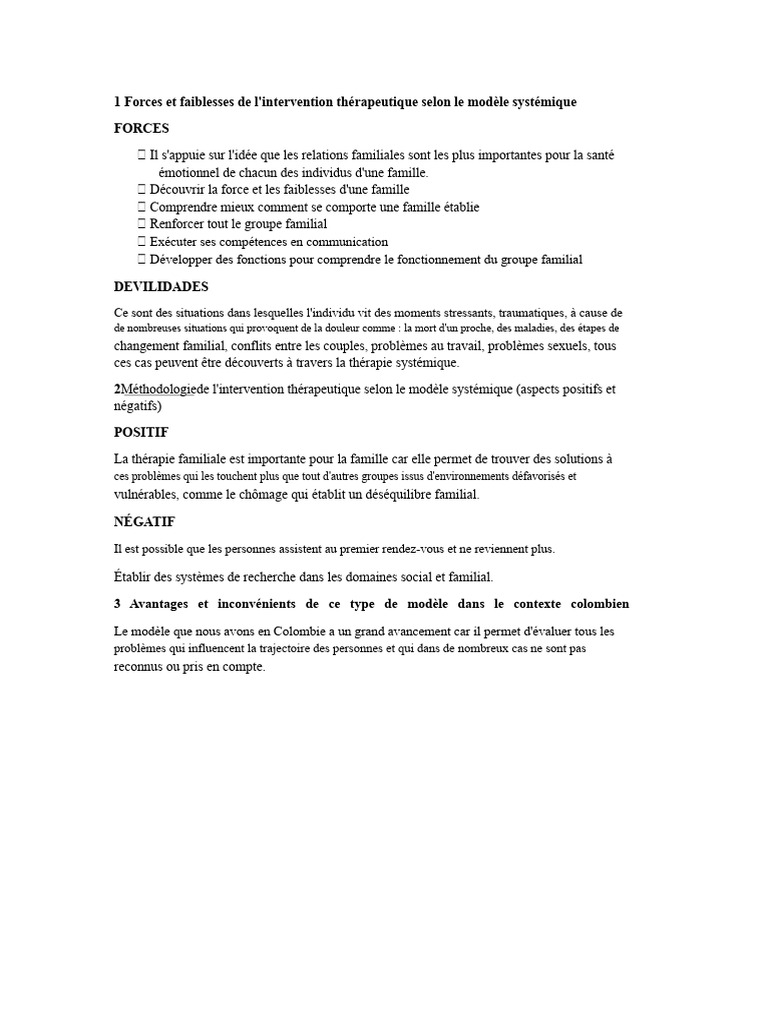 Forces et faiblesses de la thérapie systémique | PDF