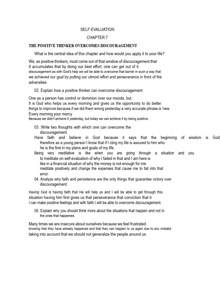 Self-Assessment The Positive Thinker Overcomes Discouragement | PDF ...