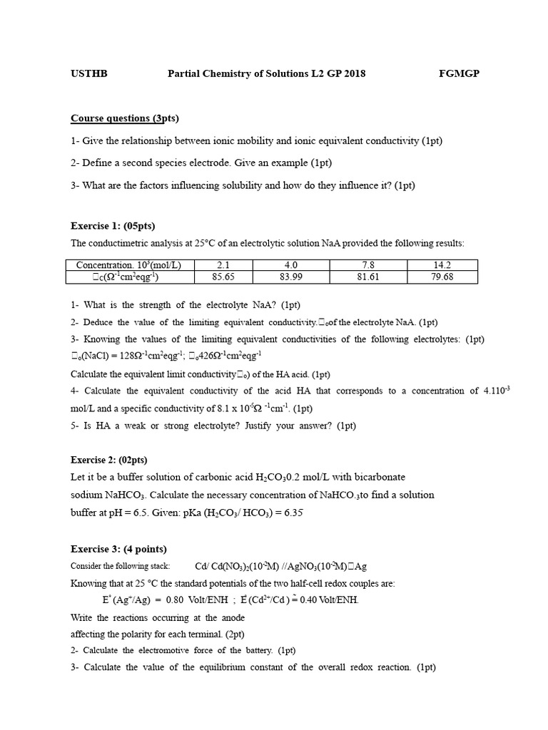 Exam 2 Chemistry of Solutions | PDF | Electrolyte | Acid Dissociation ...