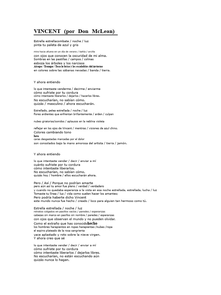 Don McLean - Vincent | PDF | Vincent Van Gogh