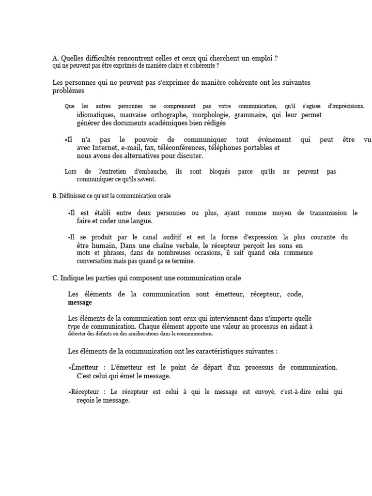 Difficultés et principes de communication orale | PDF | Communication ...