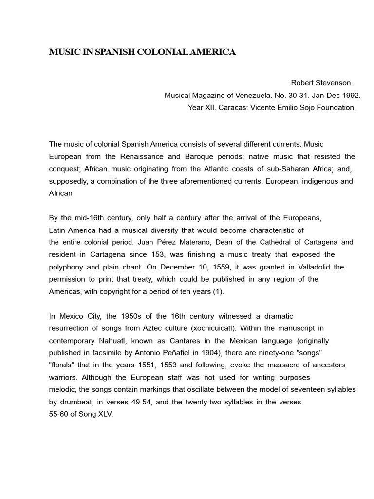 The Music in Spanish Colonial America | PDF | New Spain | Spanish ...