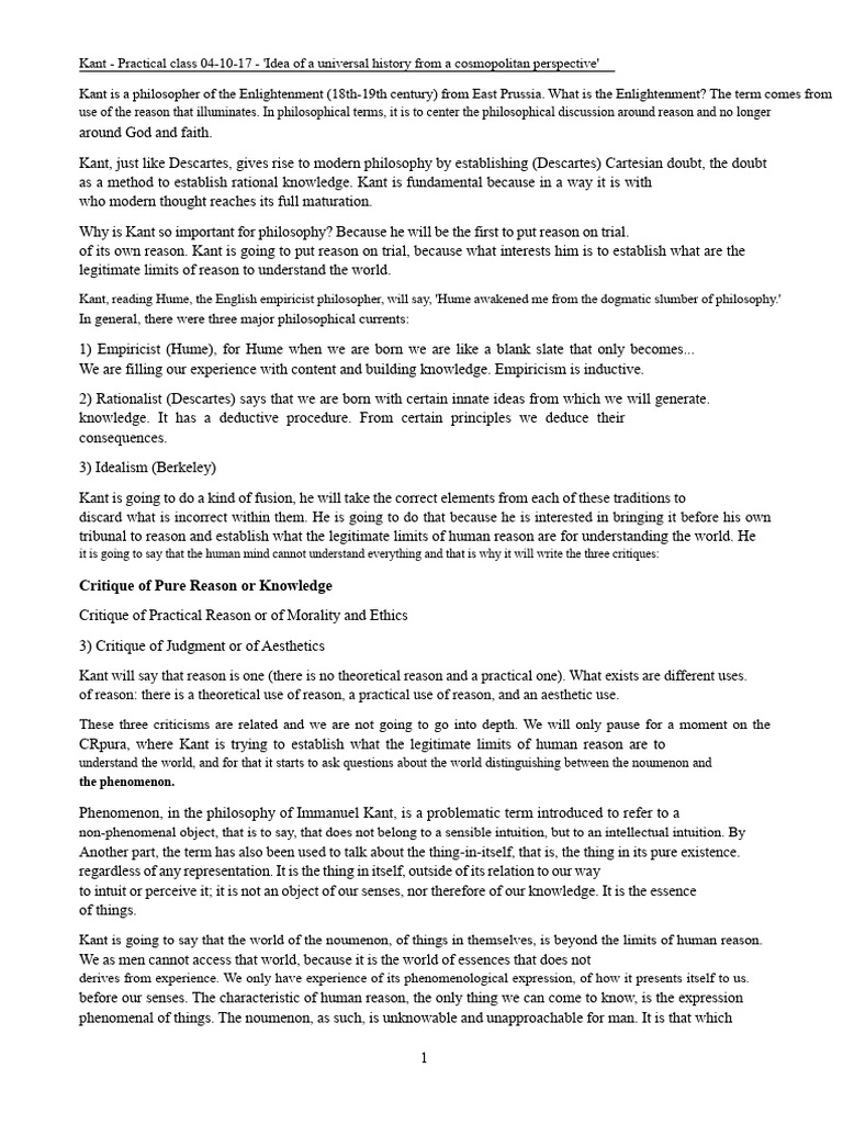 Kant's Cosmopolitan History Concept | PDF | Noumenon | Immanuel Kant