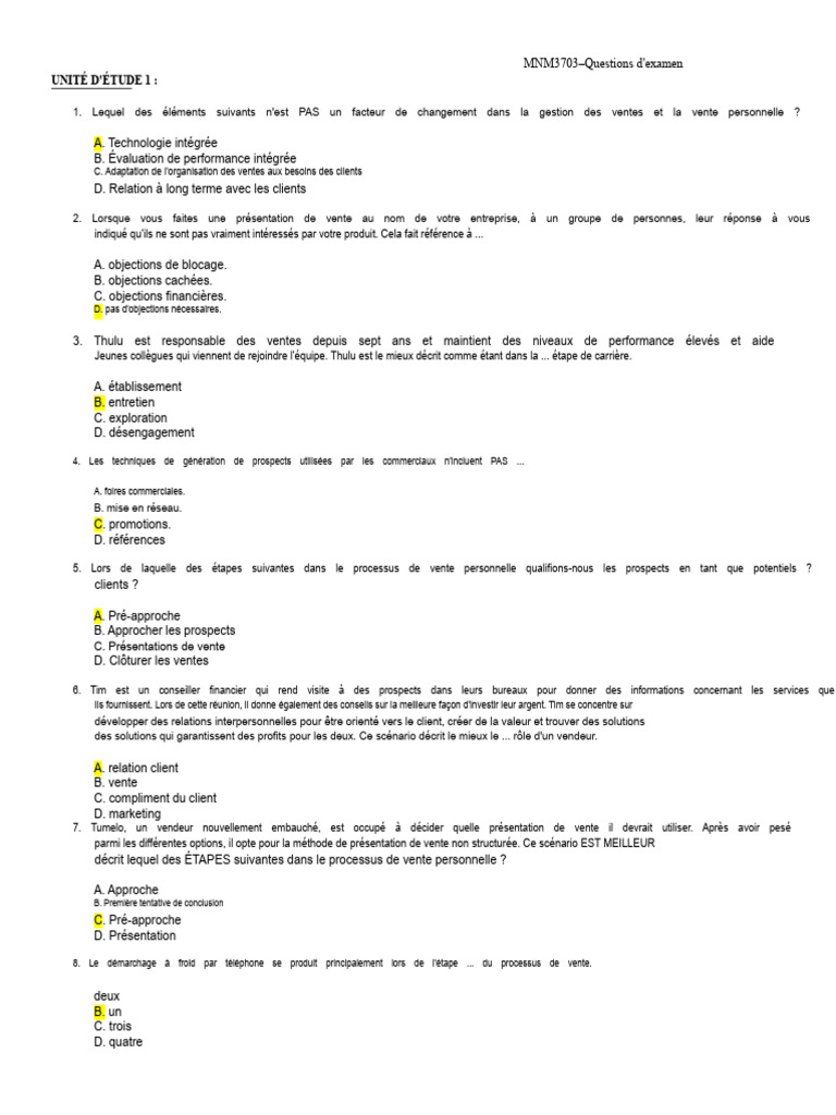 MNM3703 Questions Et Réponses À Choix Multiples | PDF | Recrutement ...