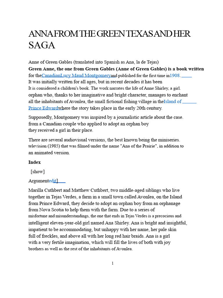 ANNA OF GREEN GABLES AND HER SAGA | PDF | Anne Of Green Gables | Novels