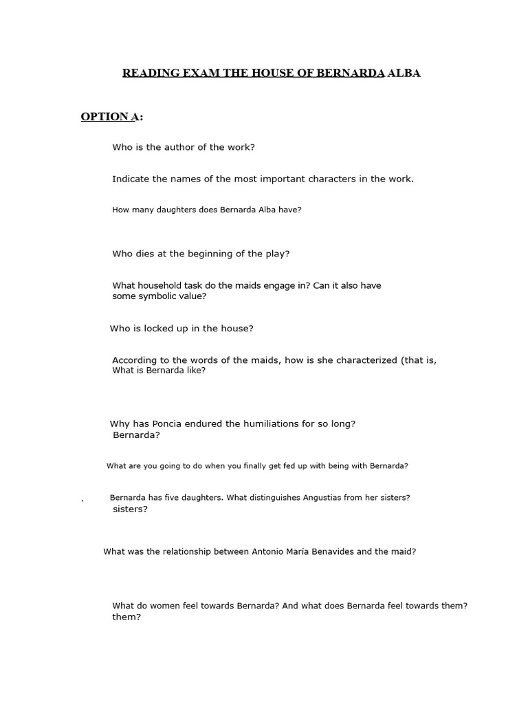 Reading Exam: The House of Bernarda Alba | PDF