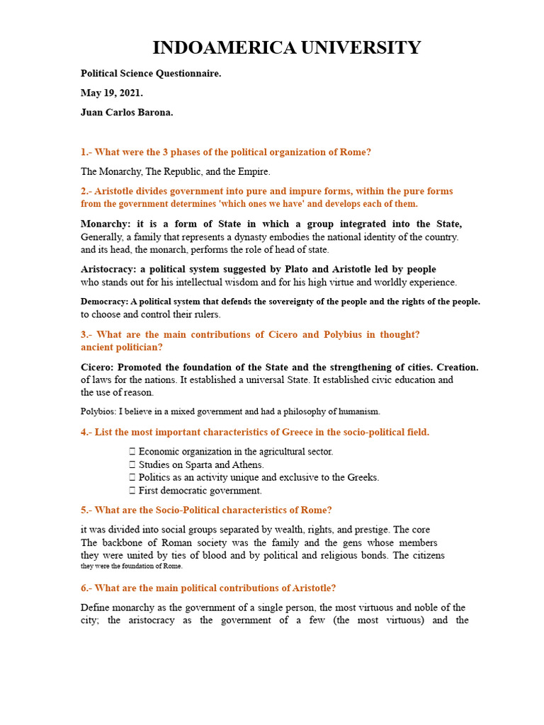 Political Science Questionnaire | PDF | Political Philosophy | Liberal ...