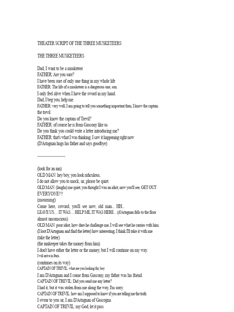 Three Musketeers Theater Script | PDF