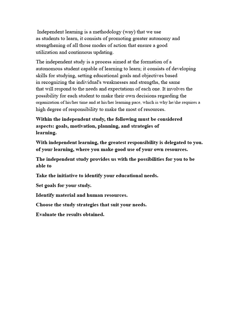 Independent learning is a methodology. | PDF | Learning | Behavioural Sciences