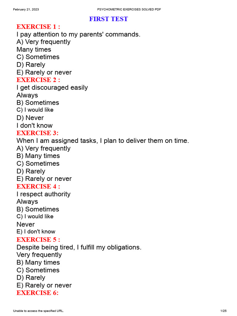 Psychometric Exercises Answer Key PDF | PDF | Psychometrics | Emotions