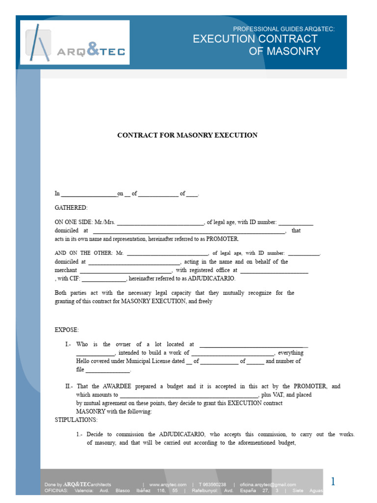 Masonry Execution Contract | PDF | Subcontractor | Insurance