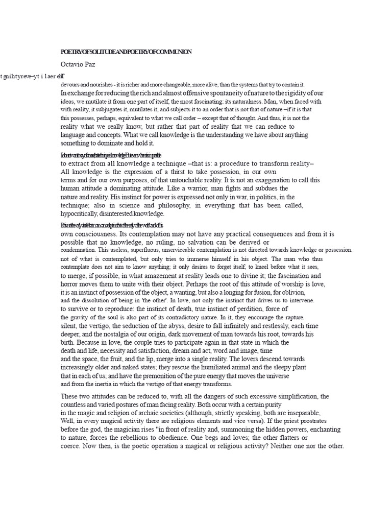 Octavio Paz - Poetry of Solitude and Poetry of Communion | PDF | Poetry ...