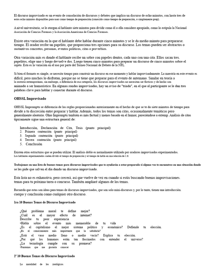 Temas para Discurso Improvisado Efectivos | PDF | Hablar en público ...